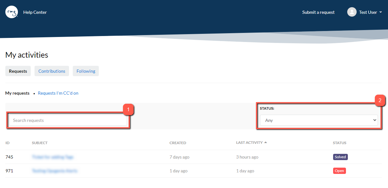 Tracking Your Requests via the My activities page – SMG
